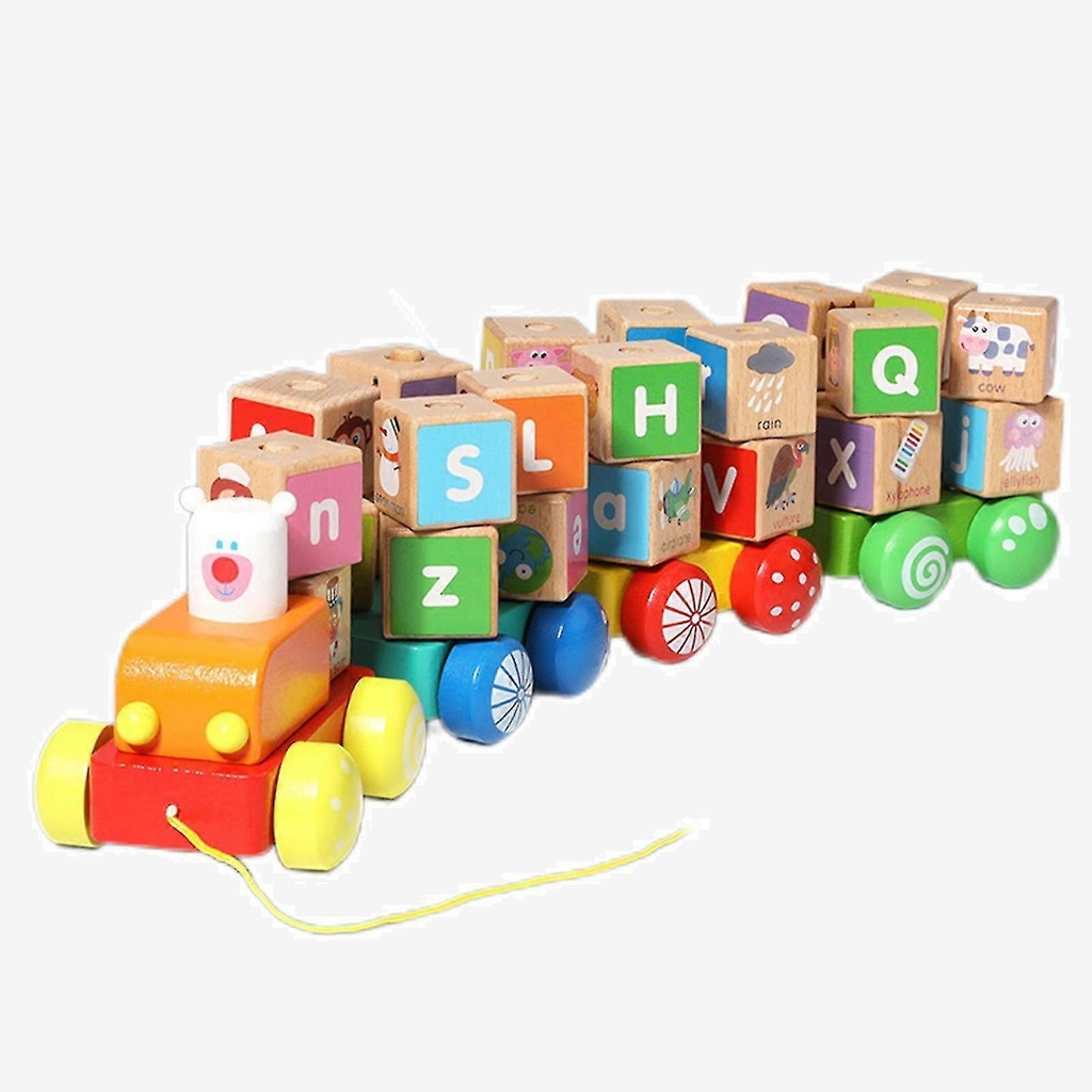 Wood Alphabet Train Toy Train Toys 26 Pcs Alphabet Letters Block Set ...